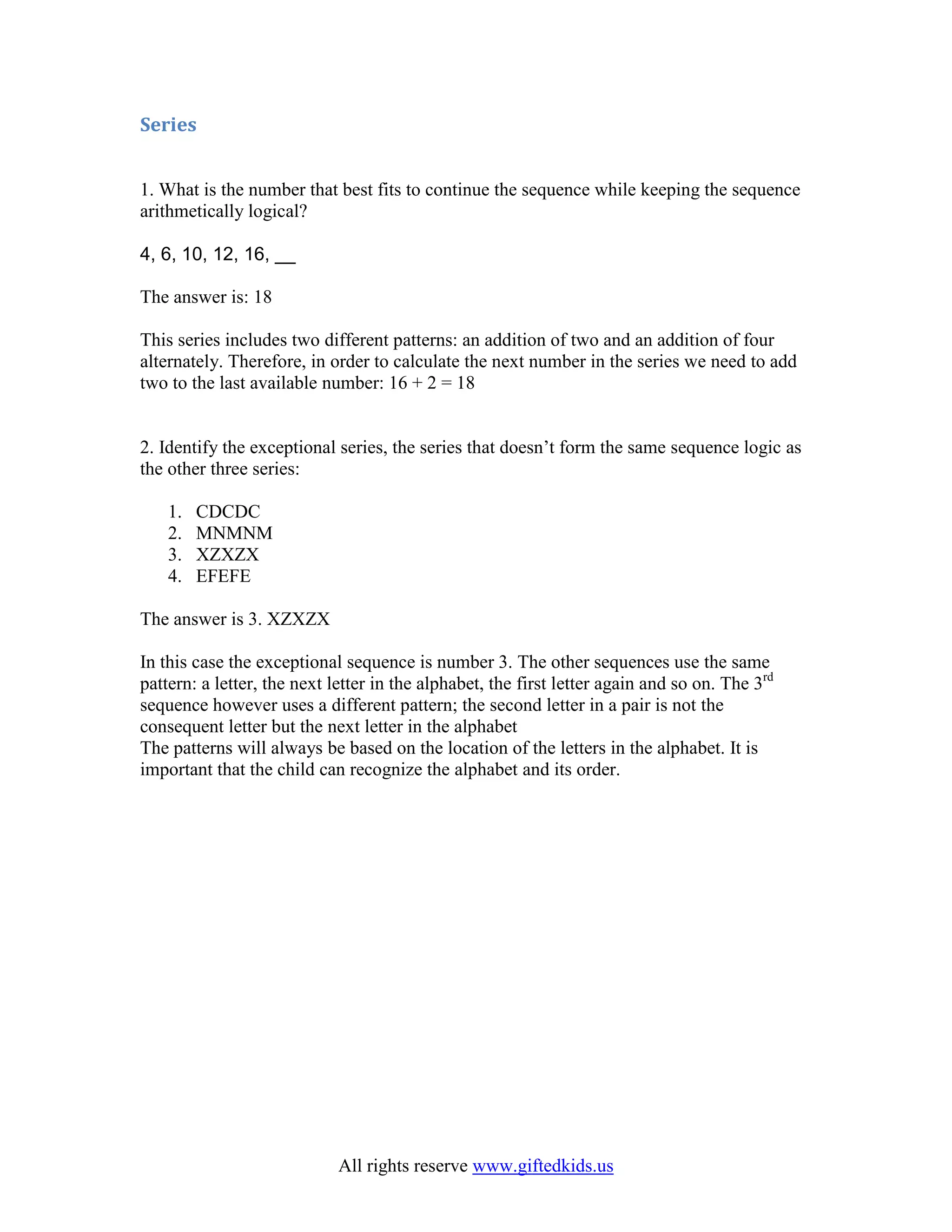 Gifted Children sample test | PDF