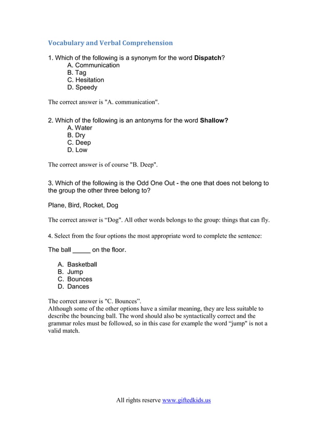 Gifted Children sample test | PDF