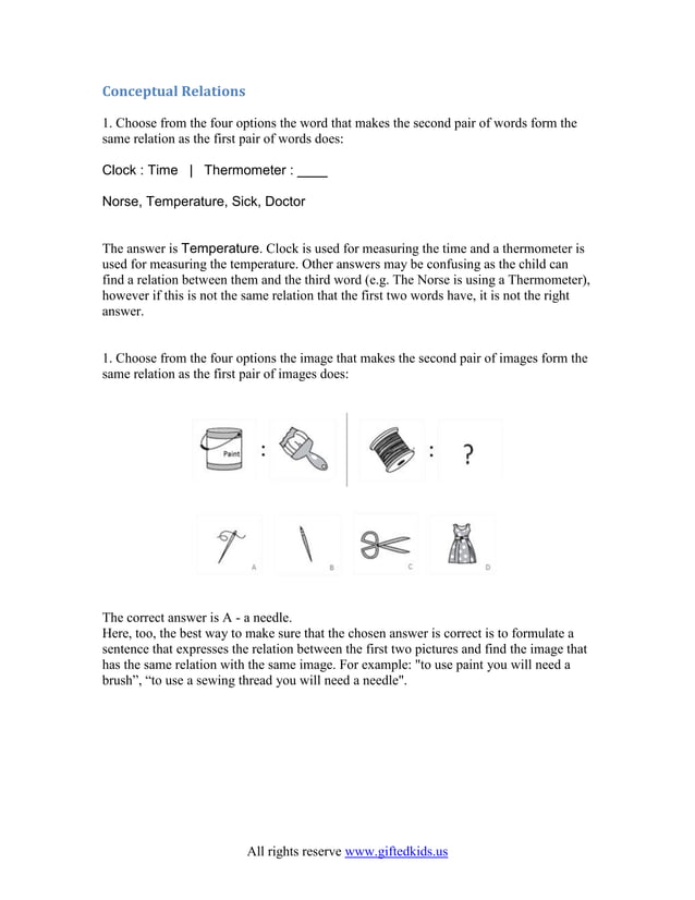 Gifted Children sample test | PDF