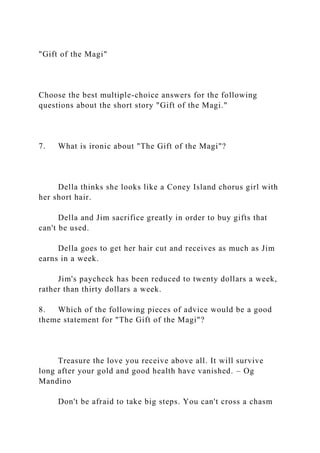 Gift of the Magi Choose the best multiple-choice answers for.docx