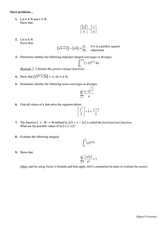 Greatest Integer Function A Collection Of Calculus Problems Pdf