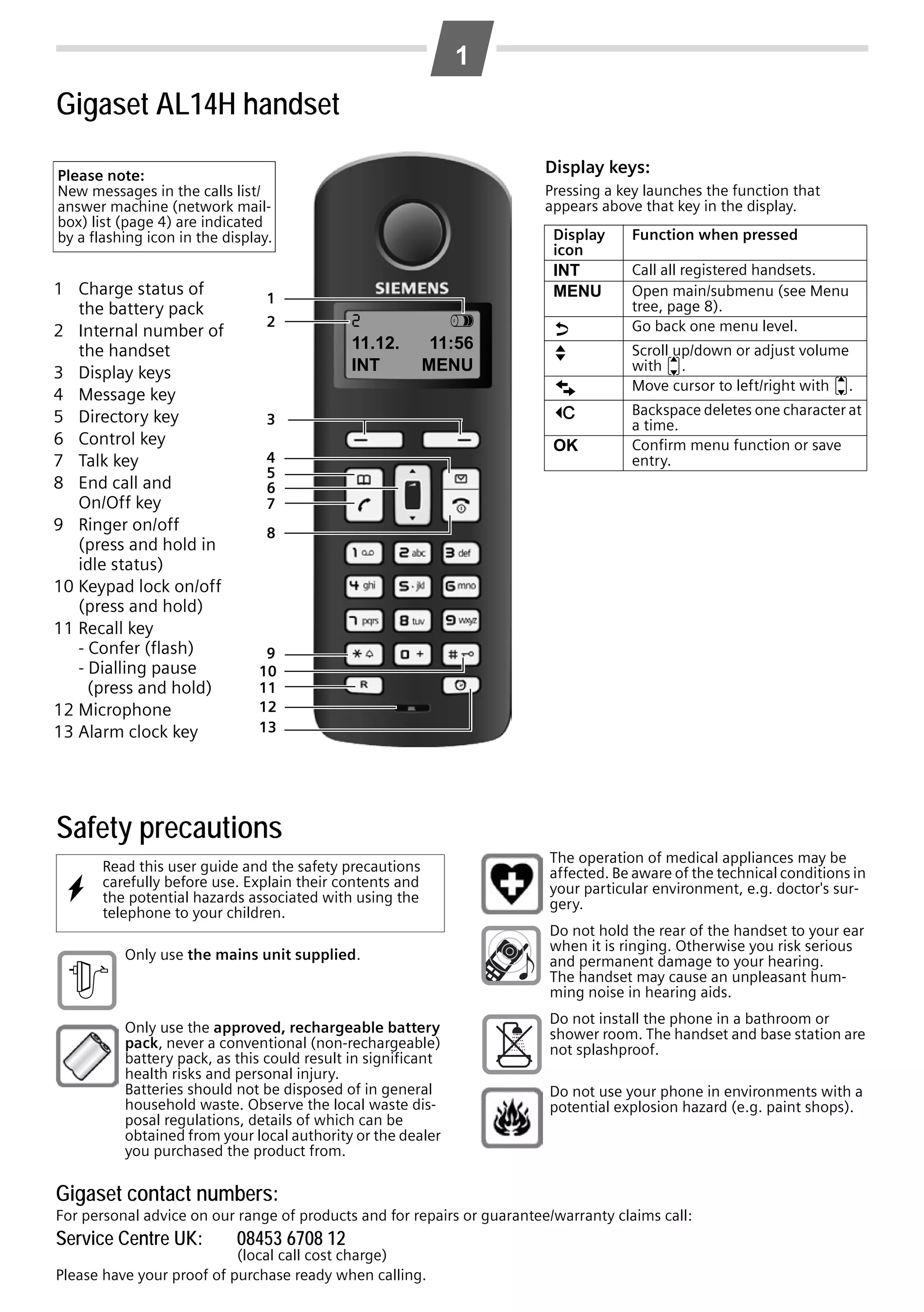 Gigaset AL14H Handset Manual | PDF