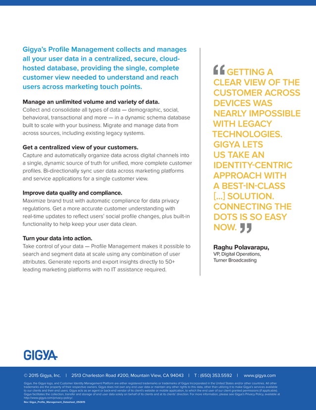 Data Sheet: Why Gigya's Profile Management | PDF