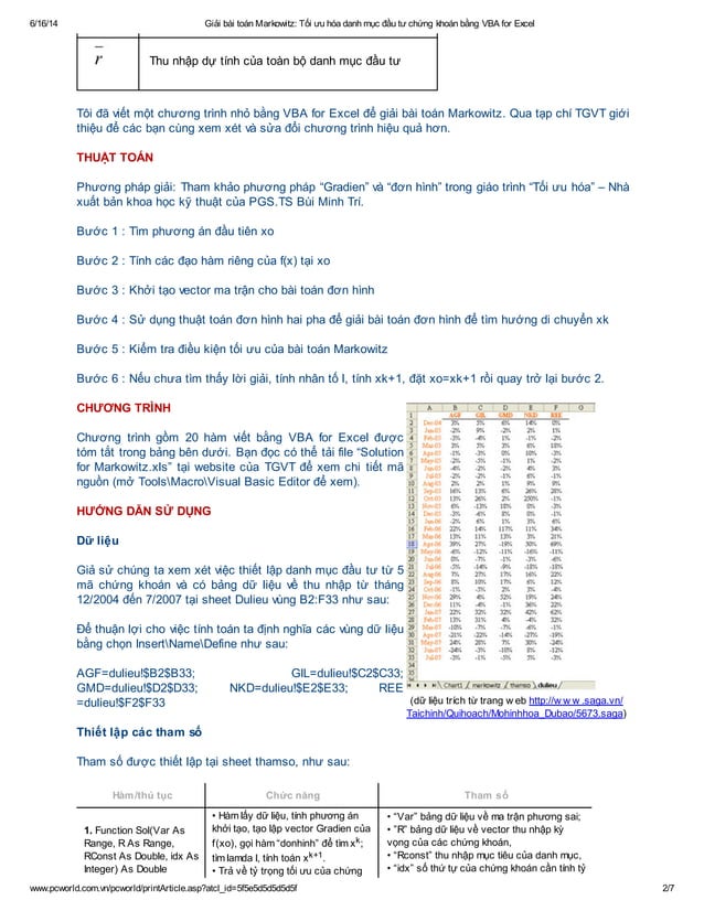 Giải bài toán markowitz tối ưu hóa danh mục đầu tư chứng khoán bằng vba for excel | PDF