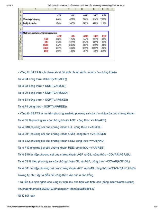 Giải bài toán markowitz tối ưu hóa danh mục đầu tư chứng khoán bằng vba for excel | PDF