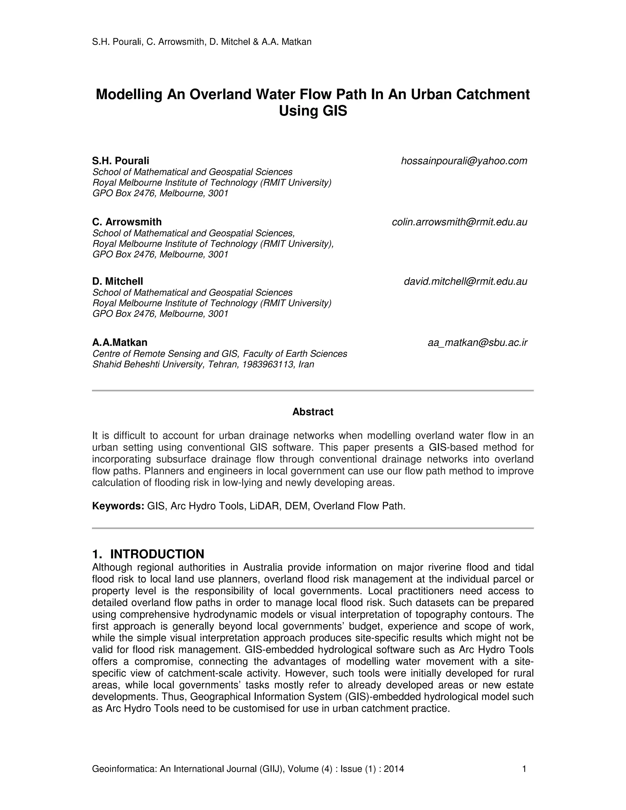 Modelling An Overland Water Flow Path In An Urban Catchment Using GIS | PDF