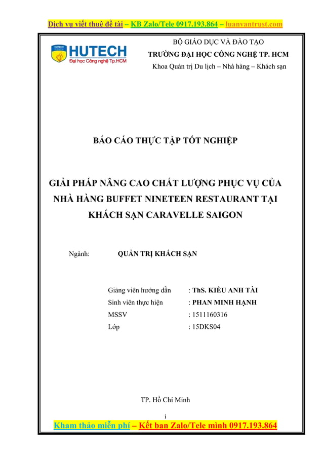 Giải pháp nâng cao chất lượng phục vụ tại nhà hàng Nineteen Buffet, khách sạn Caravelle Saigon.docx
