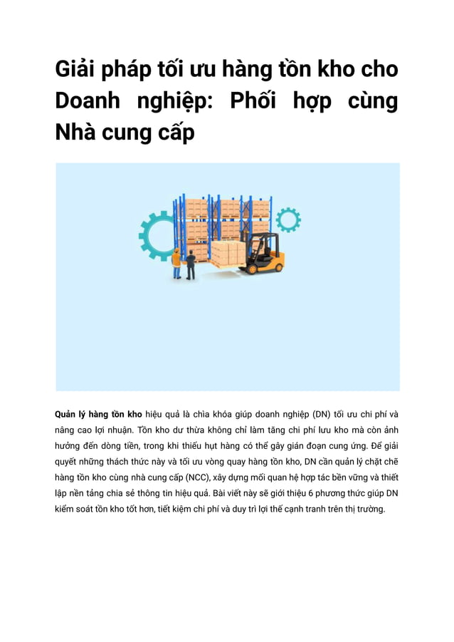 Giải pháp tối ưu hàng tồn kho cho Doanh nghiệp: Phối hợp cùng Nhà cung cấp_Atalink | PDF