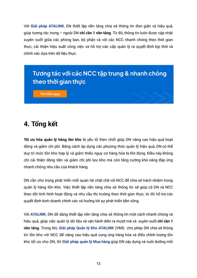 Giải pháp tối ưu hàng tồn kho cho Doanh nghiệp: Phối hợp cùng Nhà cung cấp_Atalink | PDF