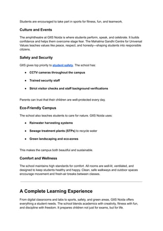 Modern Student Smart & Safe Campus Facilities | GIIS Noida | PDF