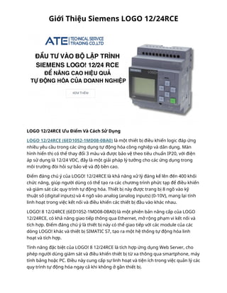 Giới Thiệu Siemens LOGO 12/24RCE Ưu Điểm Và Cách Sử Dụng | DOCX