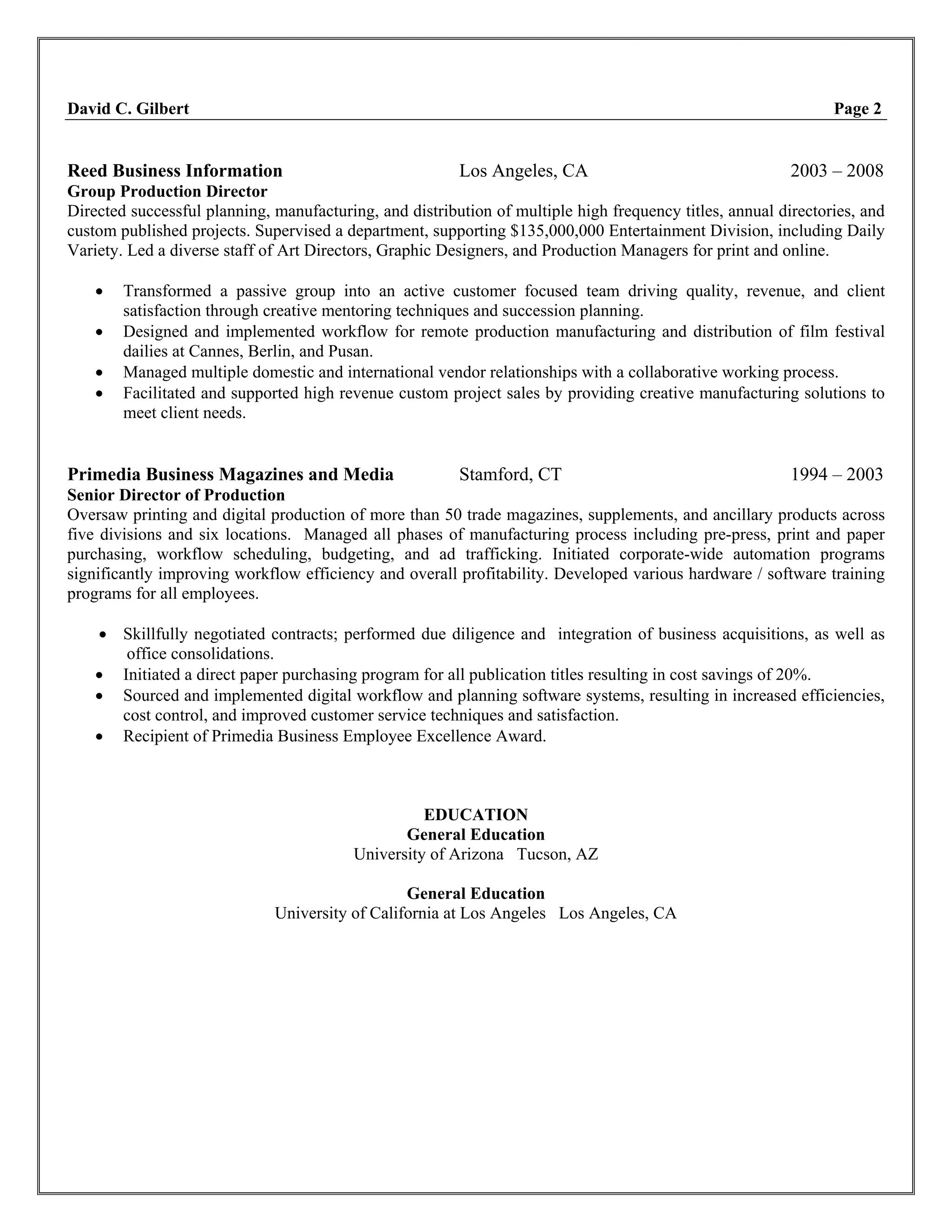 David Gilbert Resume | PDF | Business Administration | Business