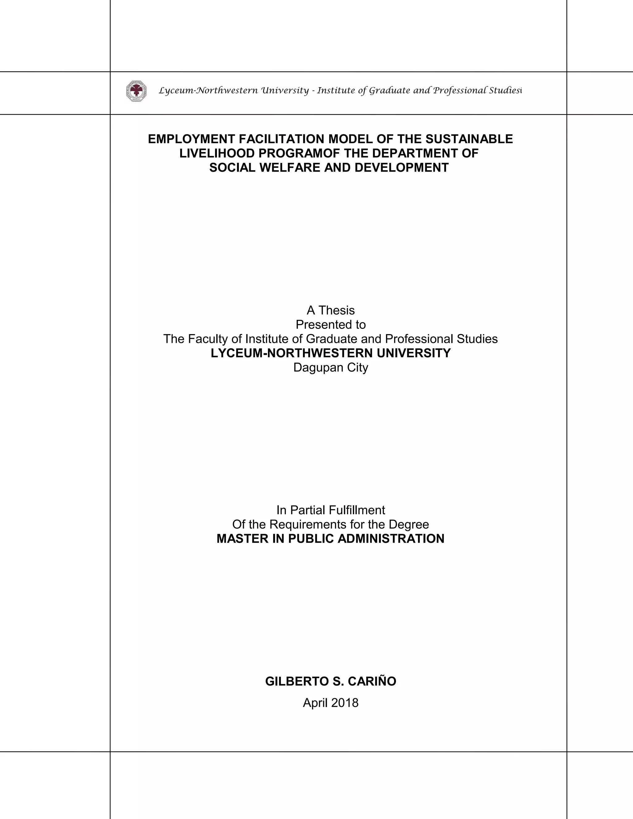 Employment Facilitation Model of Sustainable Livelihood Program | PDF