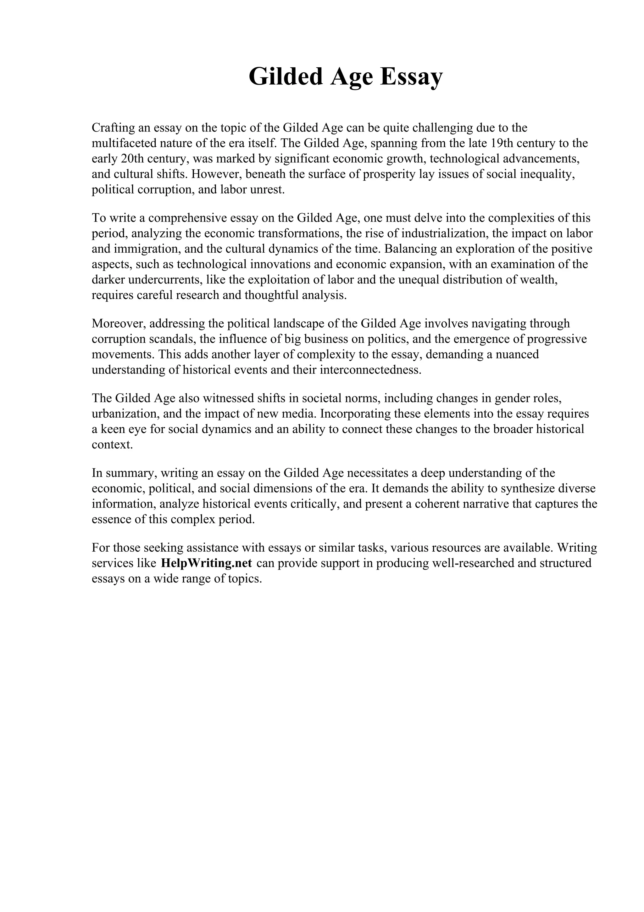 Gilded Age Essay. The University of Tennessee Health Science Center | PDF