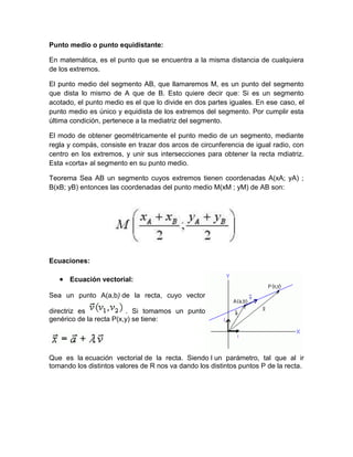 Plano numerico, distancia, punto medio,ecuaciones y trazado de ...