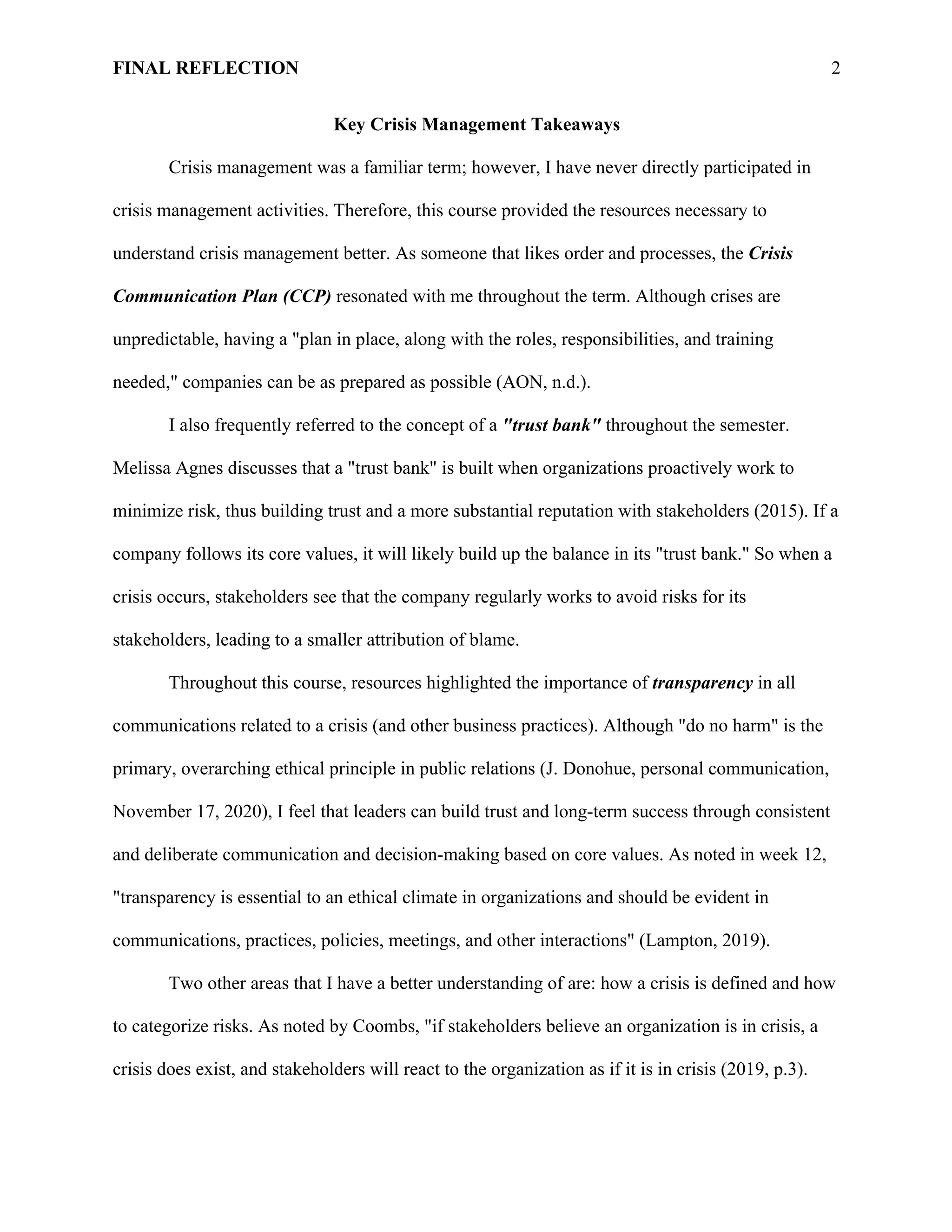 Crisis Communication - Reflection | PDF