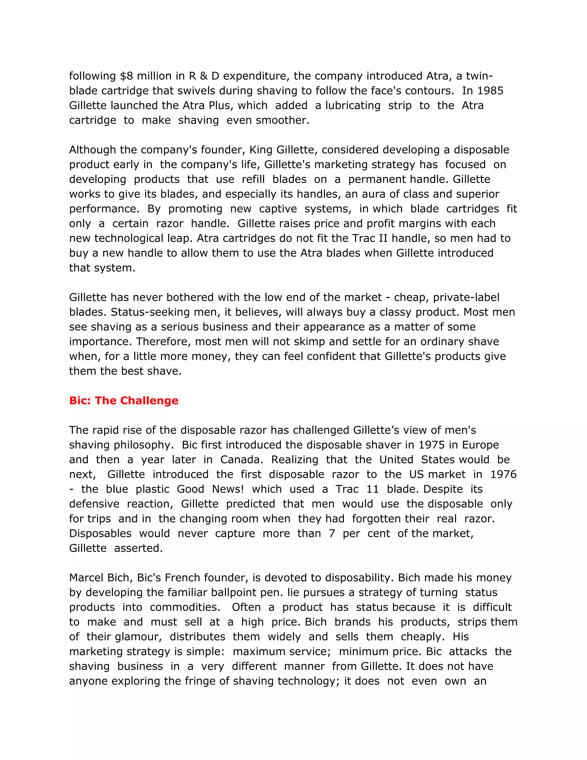 Gillette Vs Bic Buying Decision Behavior Chap 6 Pg 268 | DOCX