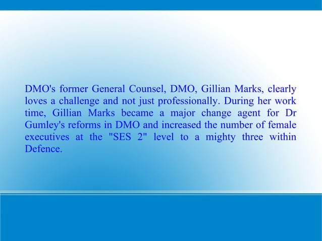 Gillian Marks, Former General Counsel, DMO | PPT | Australia and Oceania Travel | Travel Locations