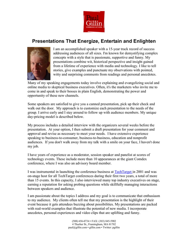 Gillin speaking backgrounder | PDF