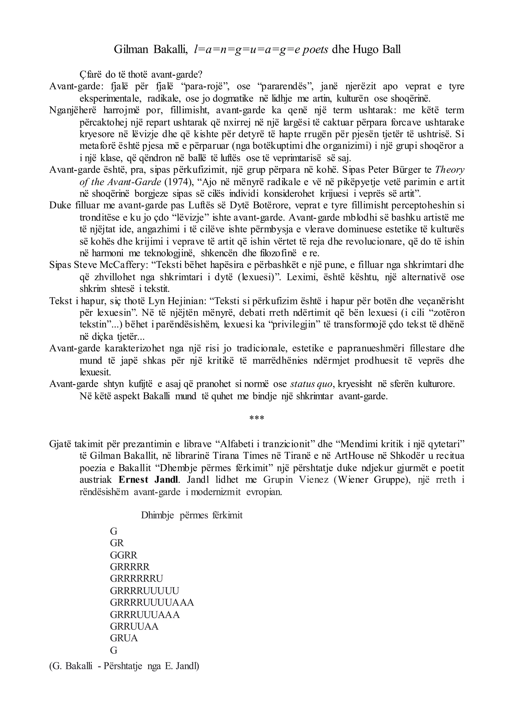 Gilman Bakalli - avantgarde | DOCX
