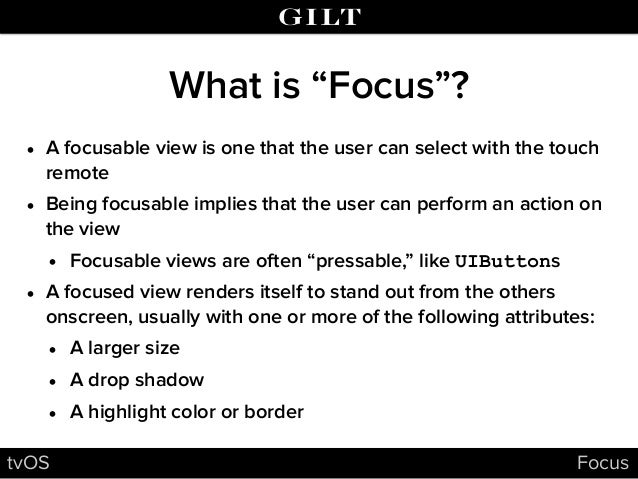 tvOS, The Focus Engine, and Swift tvOS, The Focus Engine, and Swift