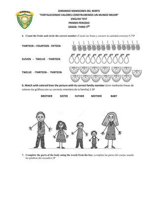 examen de ingles - tercer grado | PDF