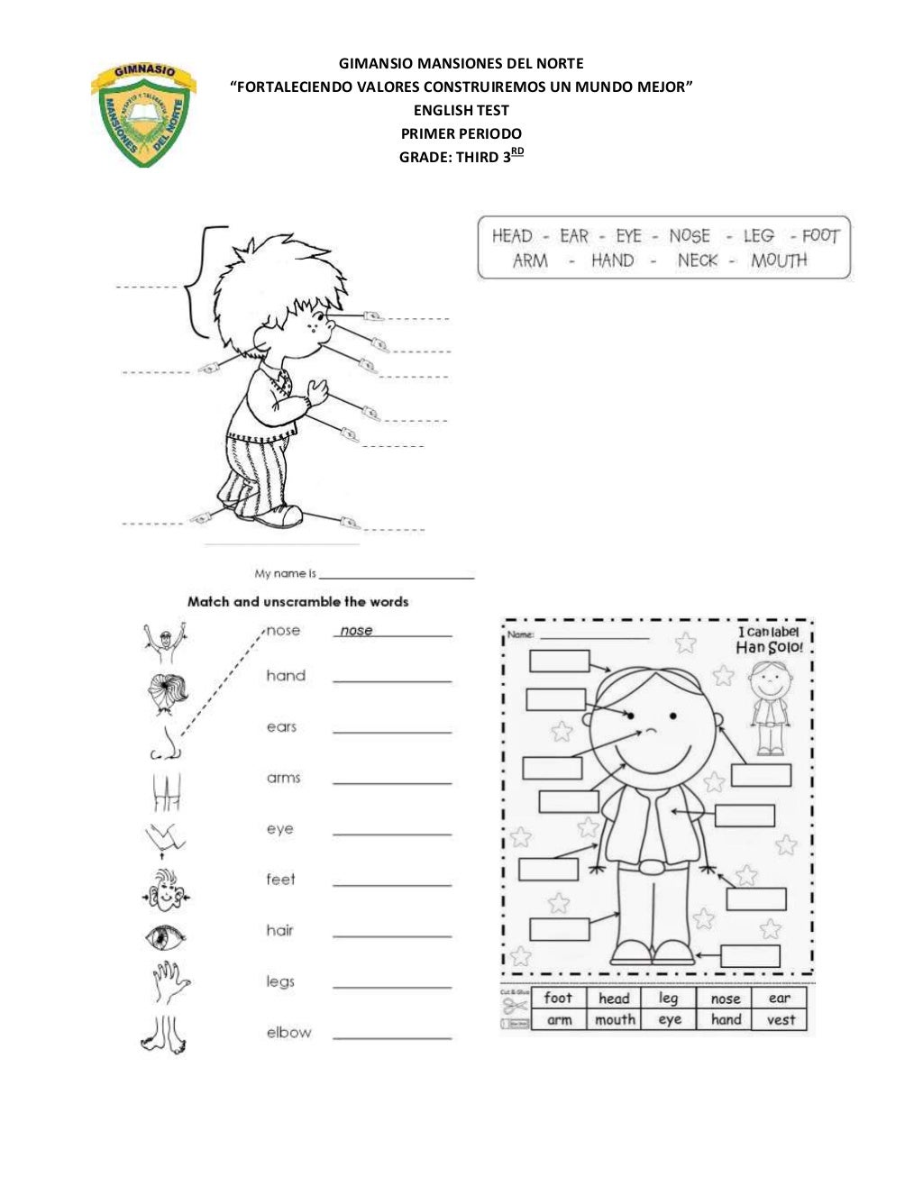 examen de ingles - tercer grado