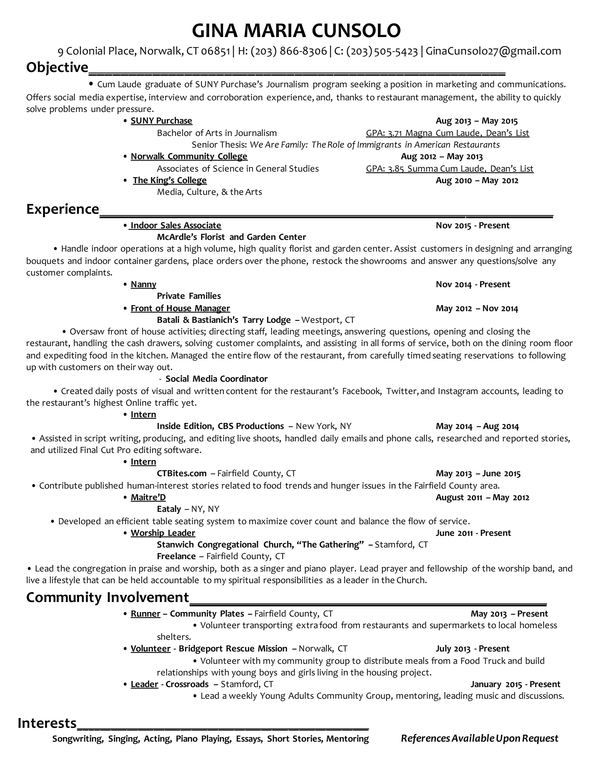 Gina Maria's Resume | DOCX | Media Industry | Industries