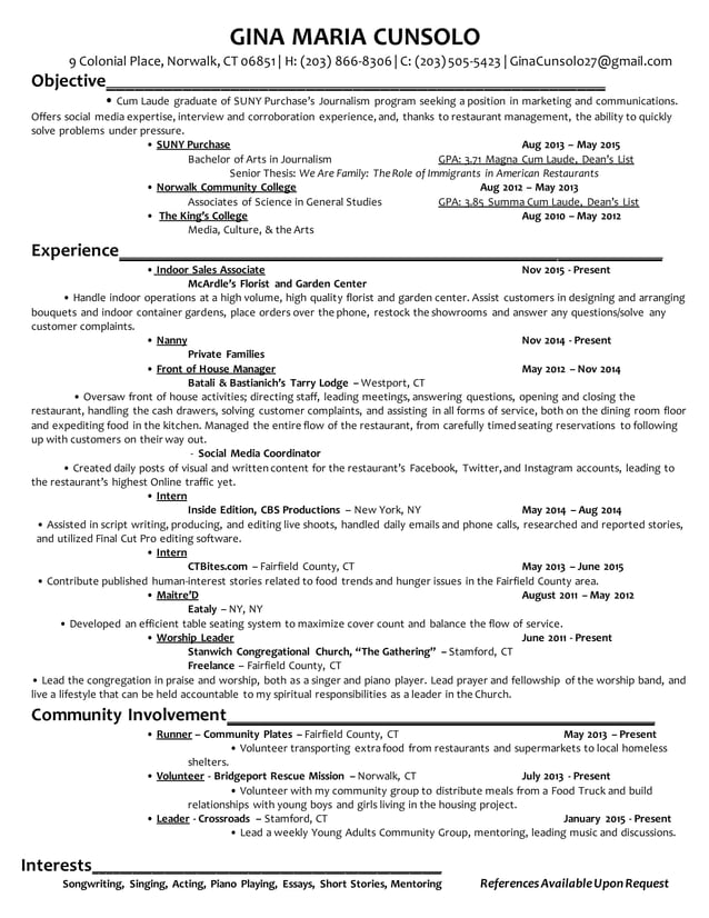 Gina Maria's Resume | DOCX | Media Industry | Industries