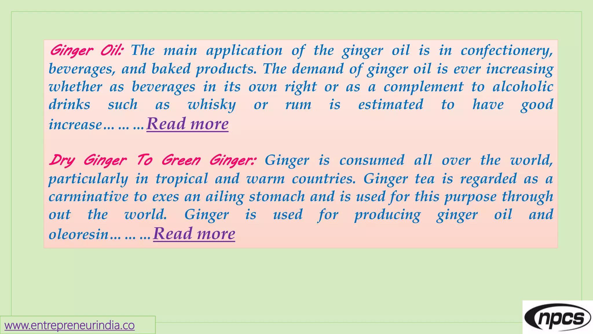 Ginger Cultivation, Ginger Processing and Ginger Value Added Products ...