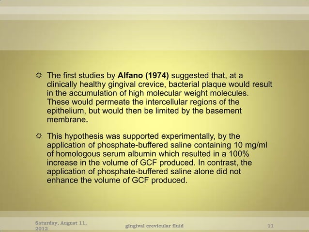 Gingival crevicular fluid | PPTX | Dental Health | Diseases and Conditions