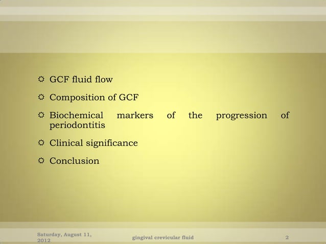 Gingival crevicular fluid | PPTX | Dental Health | Diseases and Conditions