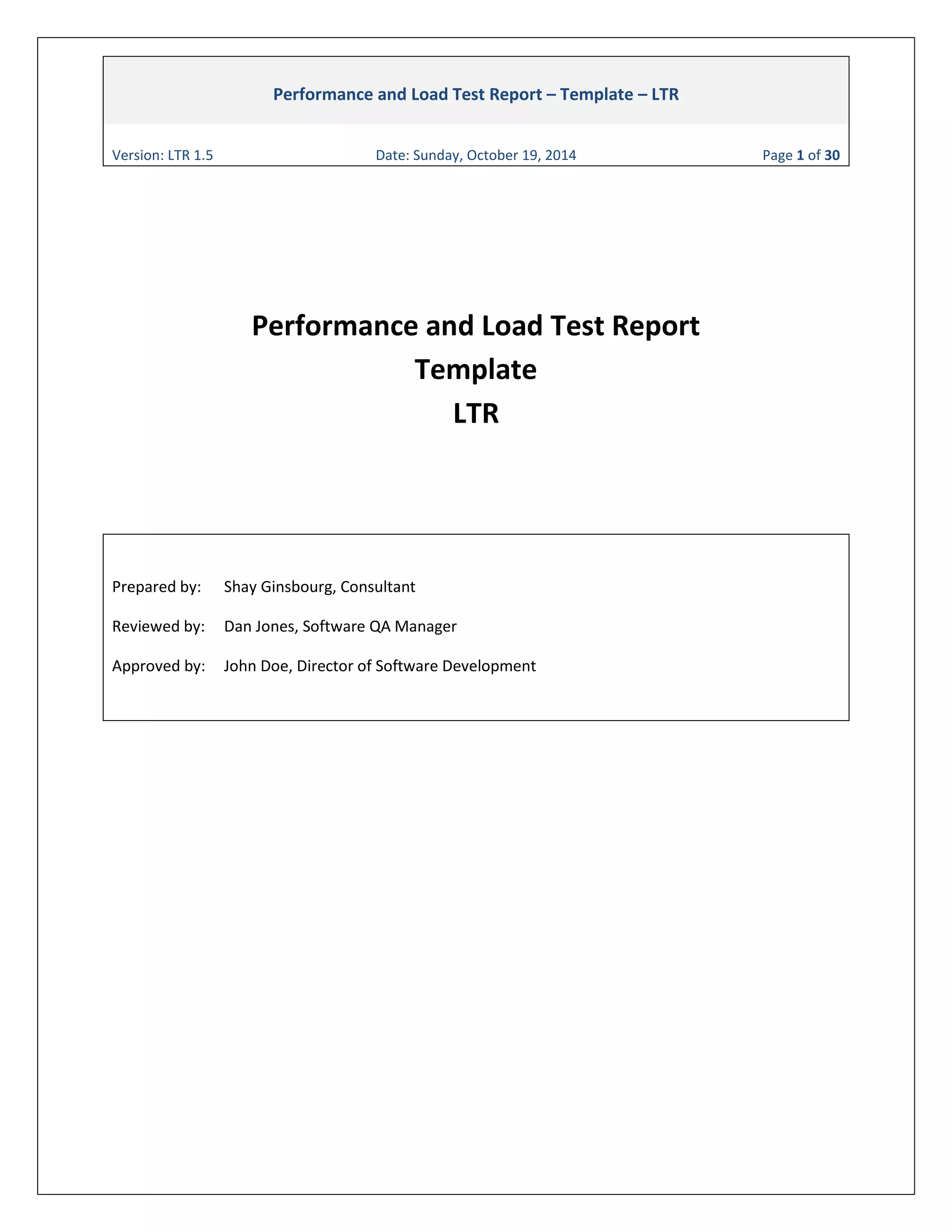 Ginsbourg.com - Performance and Load Test Report Template LTR 1.5 | PDF
