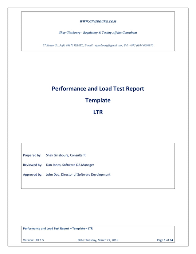 Ginsbourg.com - Performance and load test report template ltr 2.0 | PDF