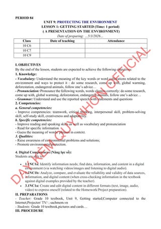 GIÁO ÁN KẾ HOẠCH BÀI DẠY NĂNG LỰC SỐ MÔN TIẾNG ANH LỚP 10 CẢ NĂM - GLOBAL SUCCESS THEO CÔNG VĂN ...