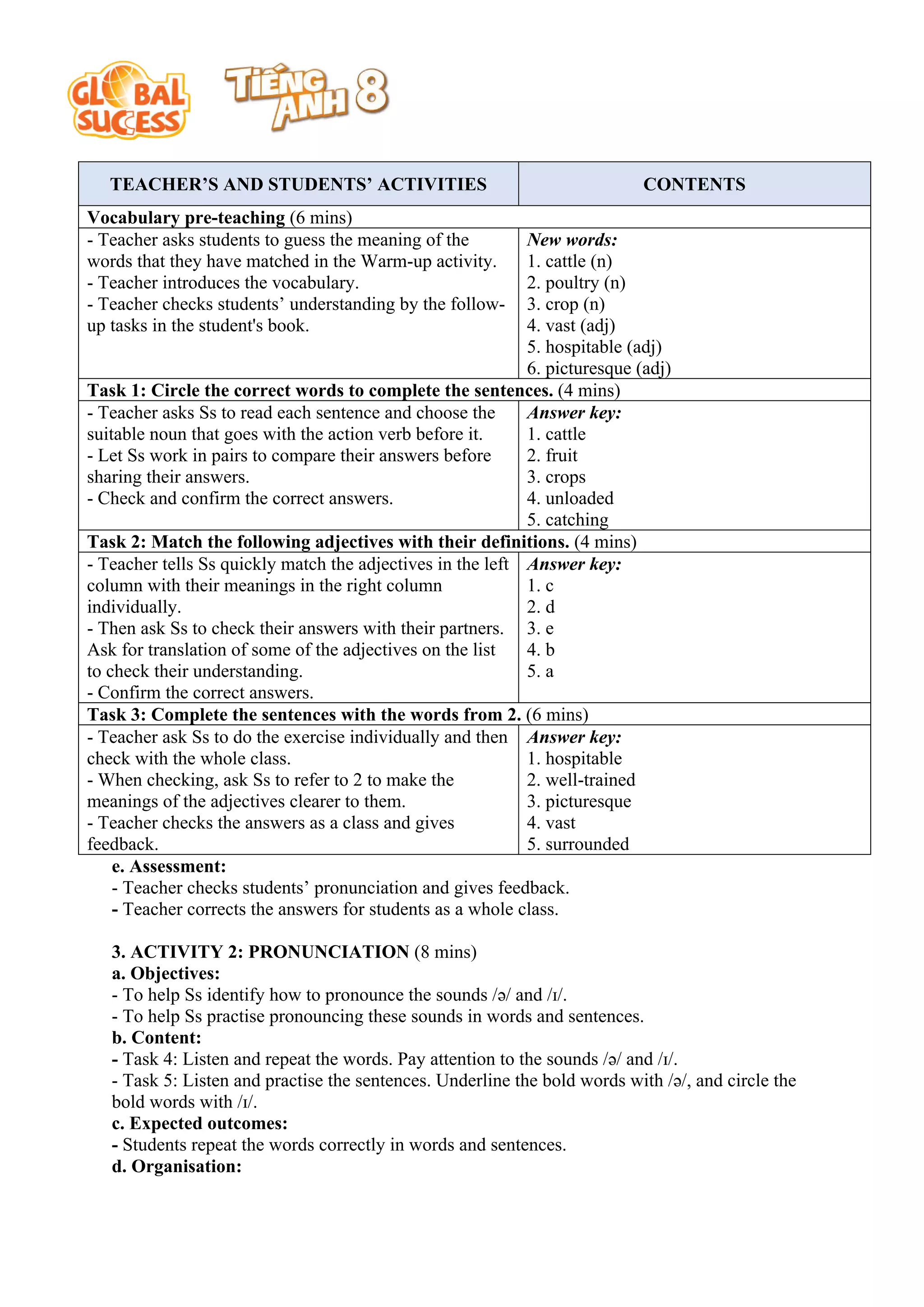GIÁO ÁN MINH HỌA MÔN TIẾNG ANH - LỚP 8 - GLOBAL SUCCESS - CẢ NĂM THEO CÔNG VĂN 5512 (2 CỘT) NĂM ...