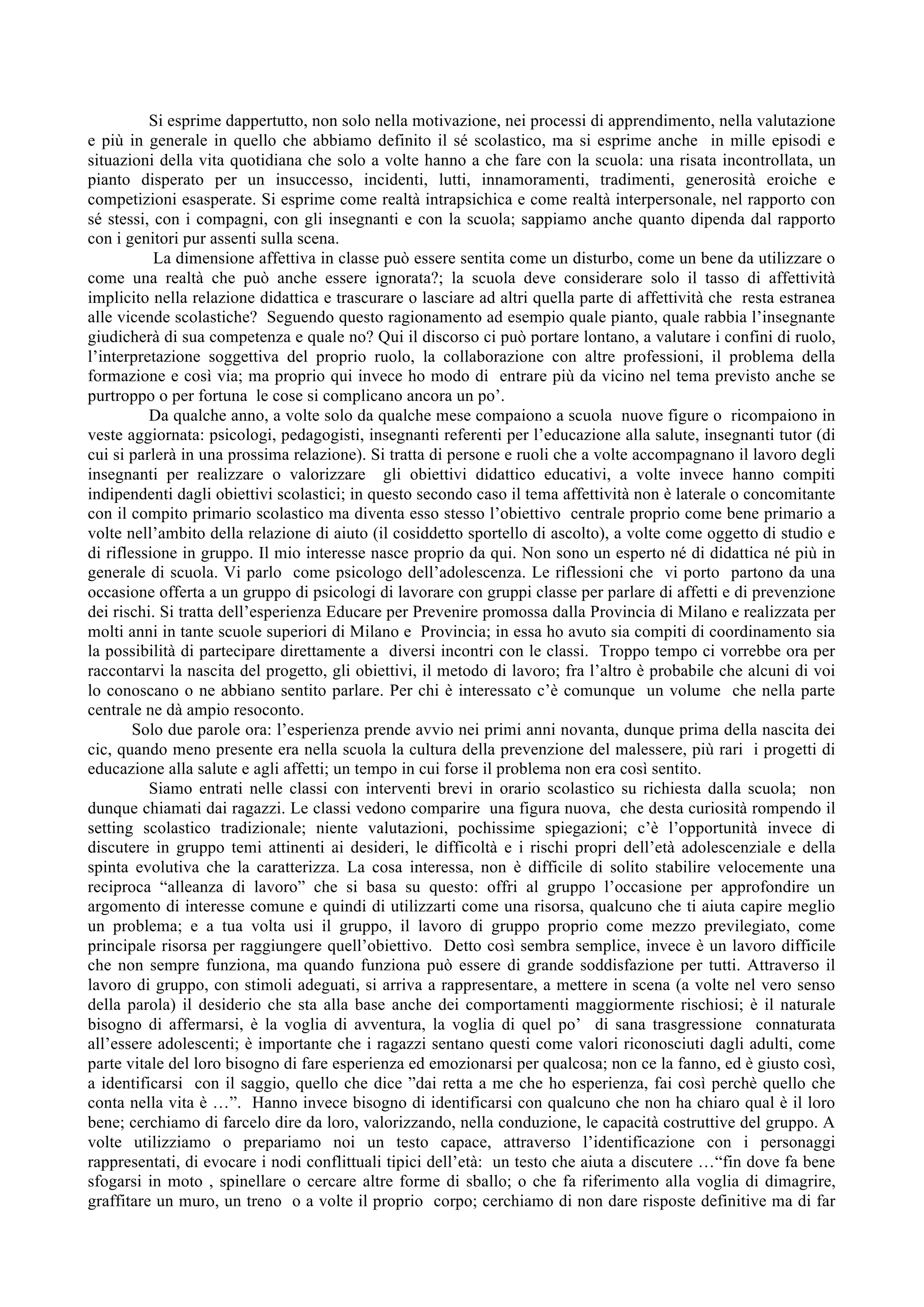 Franco Giori - La vita affettiva della classe | PDF