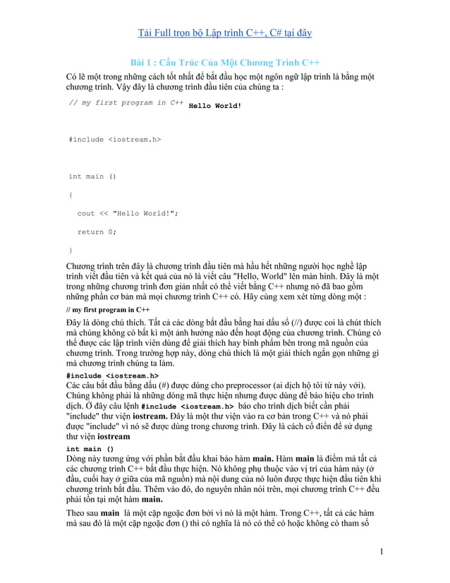 Giáo trình c++ full tiếng việt | DOCX