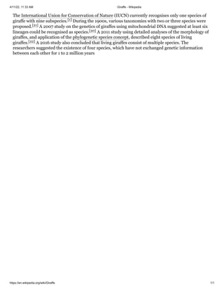 Giraffe - Wikipedia.pdf | Biological Sciences | Science