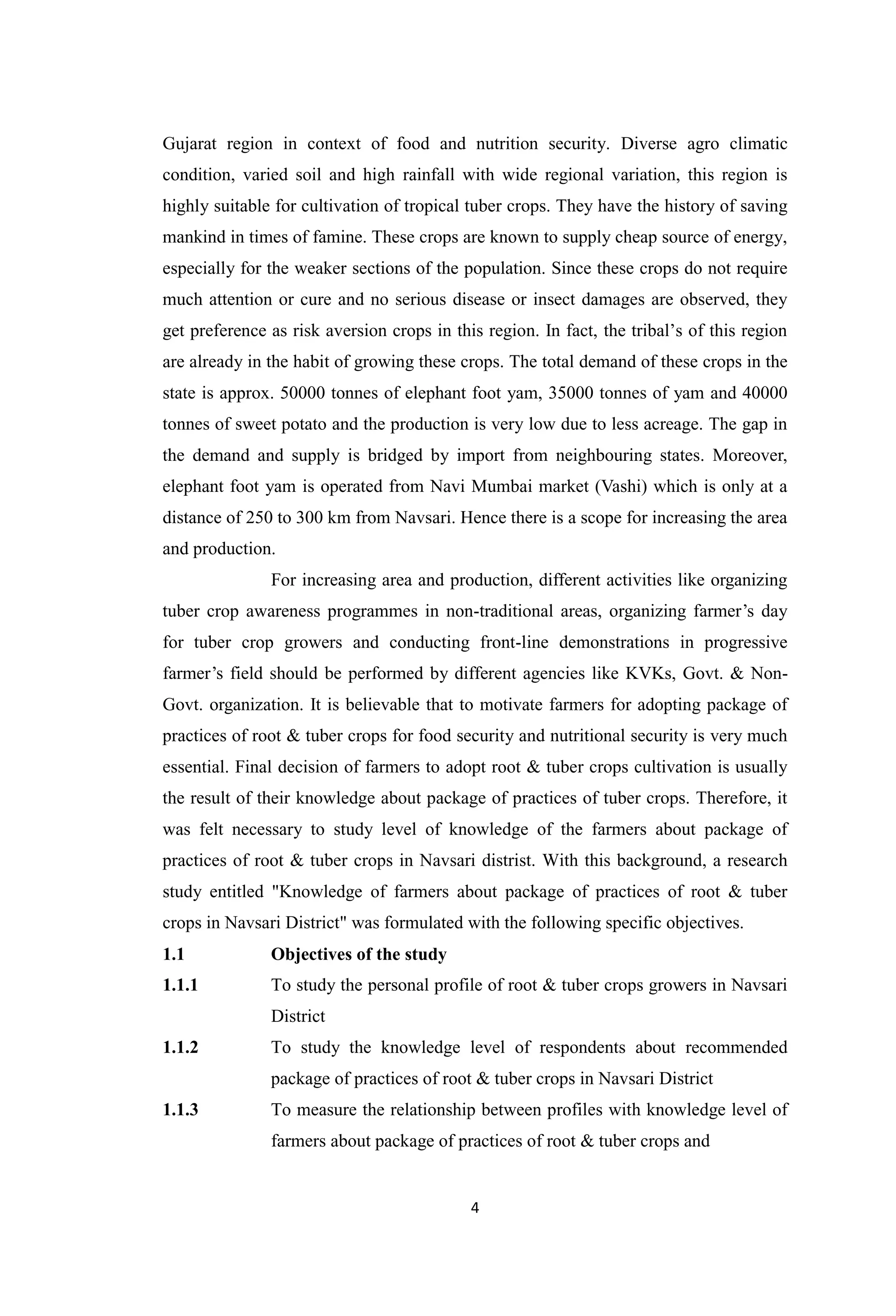 Knowledge of Farmers about production technology of root and tuber ...
