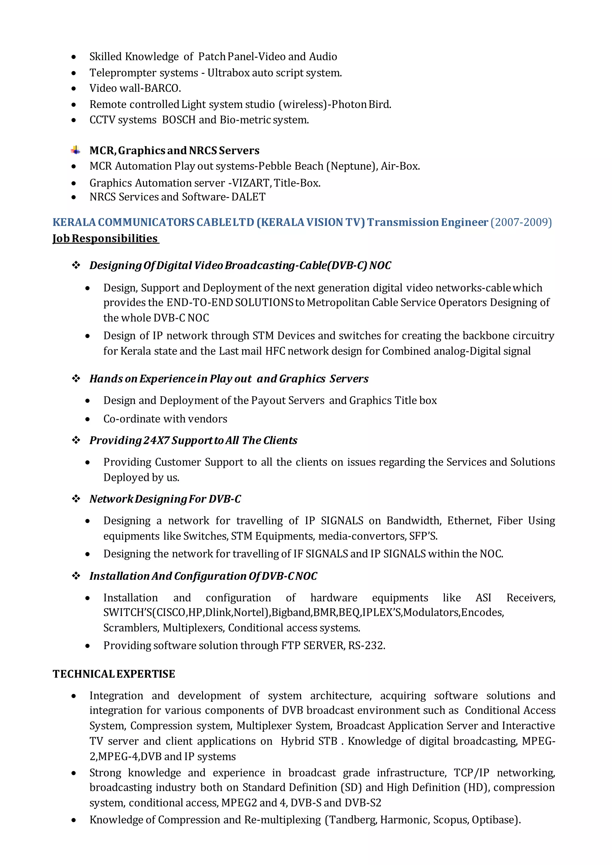 Gireesh broadcast engineer | DOCX