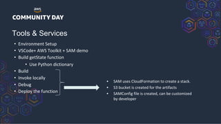 Girish Bhatia: 2024 CommunityDay AWS Lambda develop locally with SAM, Docker & VSCode | PPT