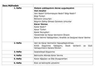 Veri analizi ve Karar verme | PPT