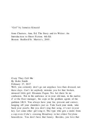 Girl” by Jamaica Kincaid from Charters, Ann, Ed. The | DOCX