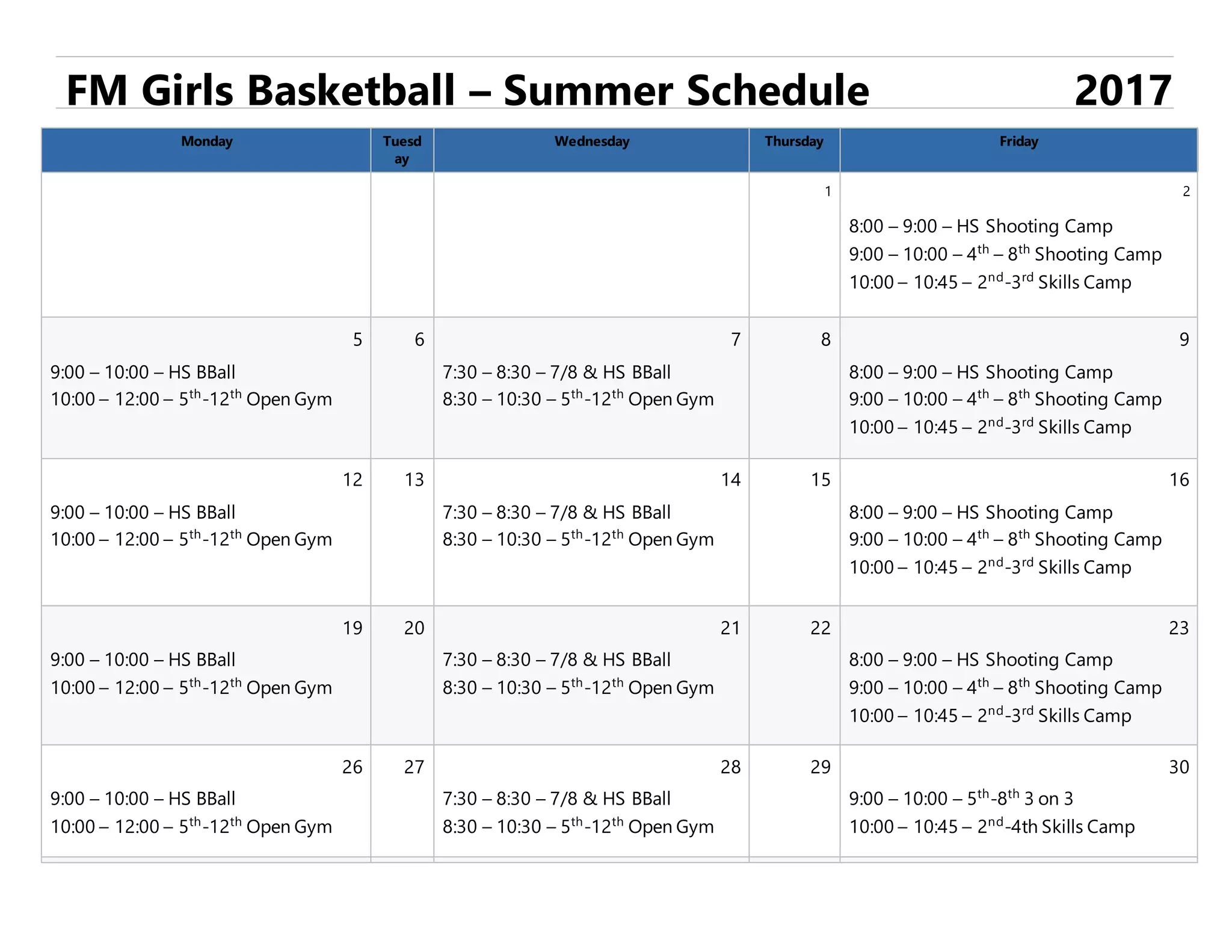 FM Girls BBall Summer Schedule - June | DOCX
