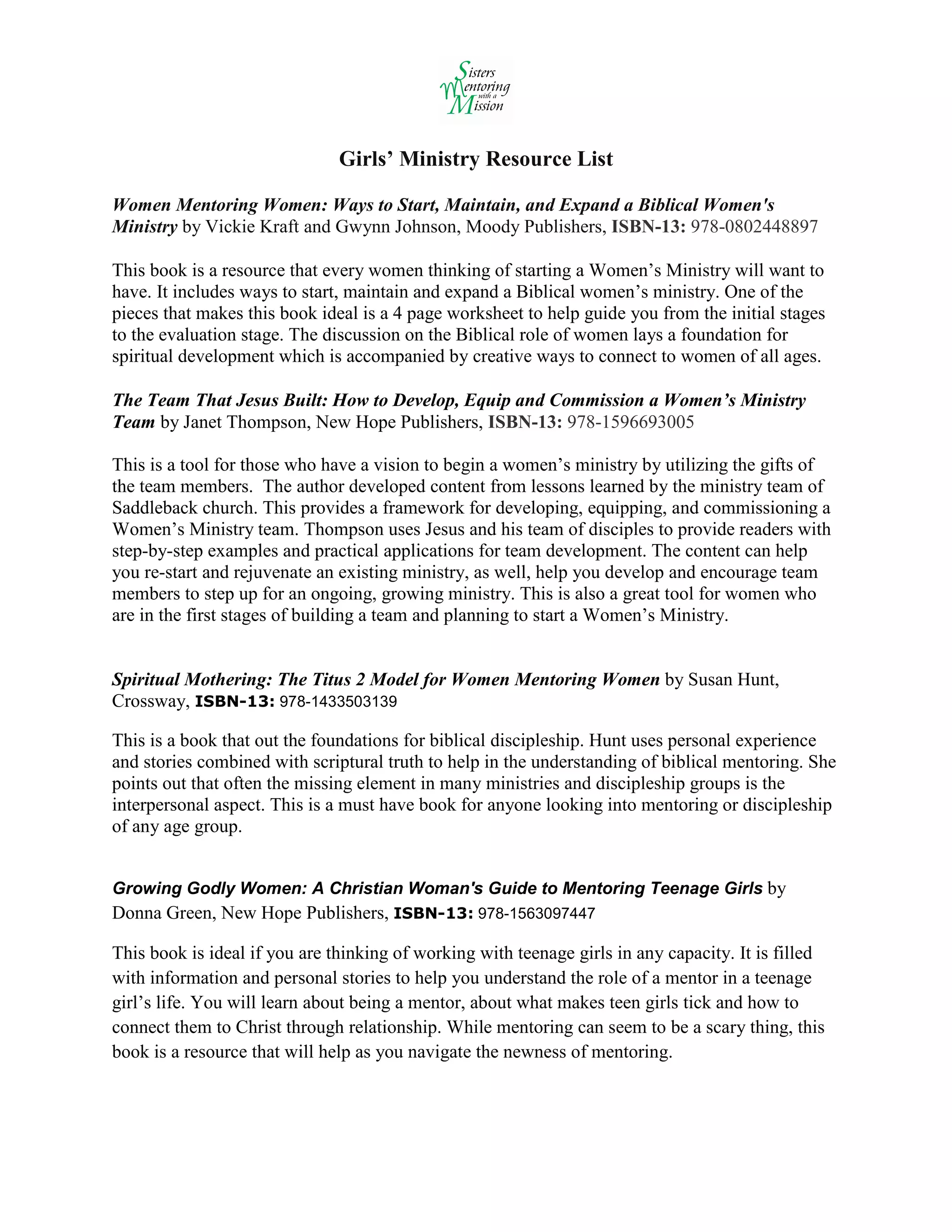 Starting a Girls ministry packet PDF | PDF