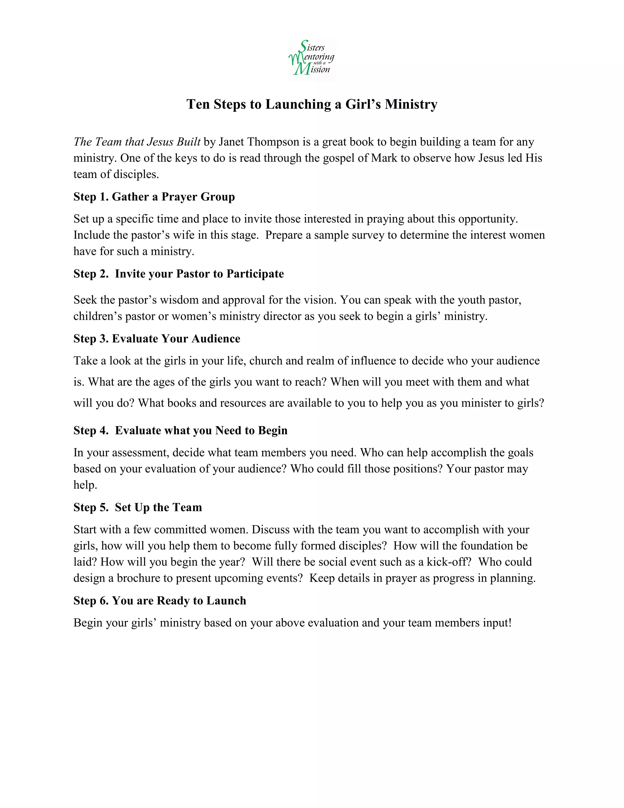 Starting a Girls ministry packet PDF | PDF