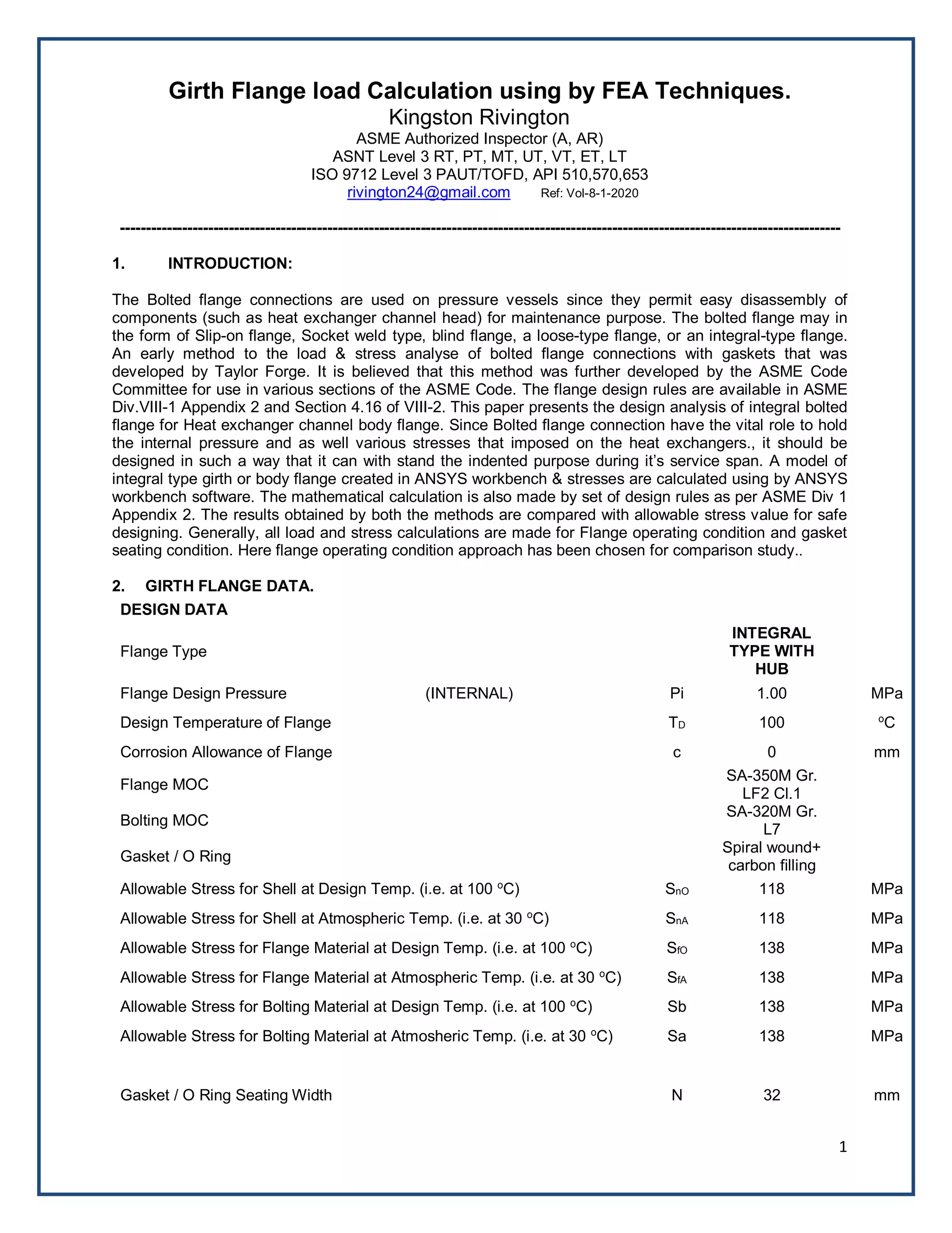 Girth flange load calculation using by fea techniques | PDF