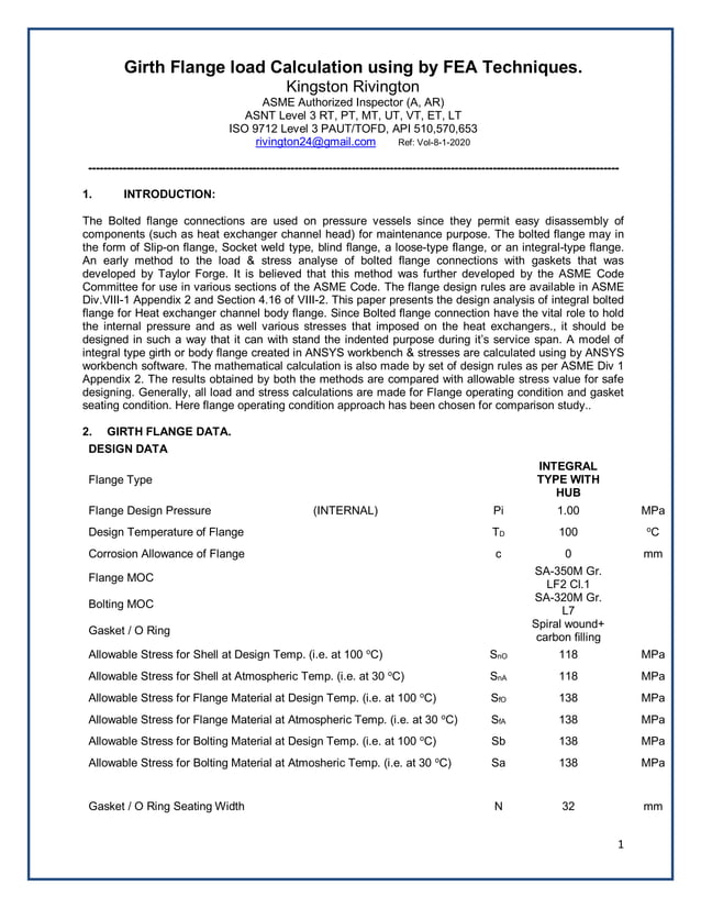 Girth flange load calculation using by fea techniques | PDF