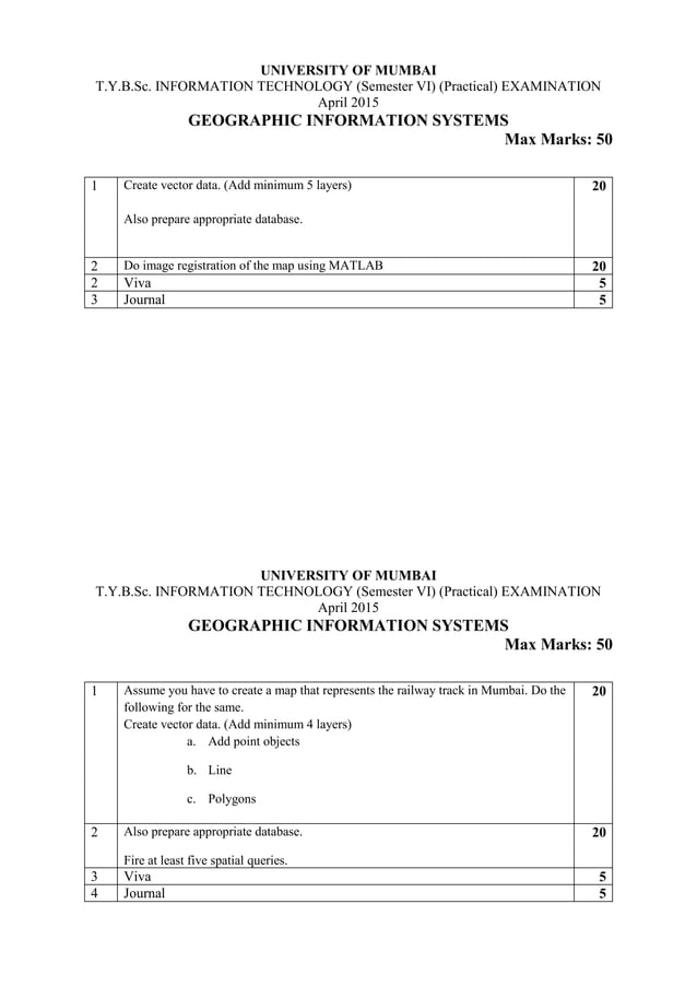 GIS Practical Slip Questions --2016 | PDF | Databases | Computer Software and Applications